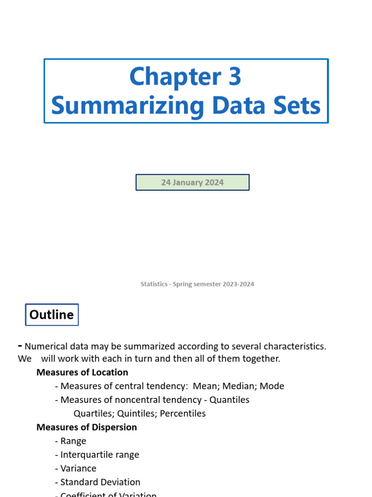 Chapter 3 - Summarizing Data Sets | PDF | Quantile | Standard Deviation