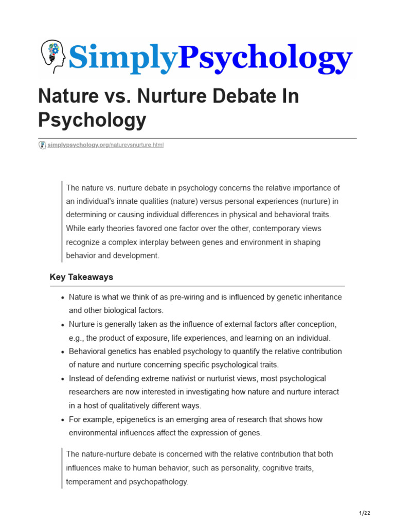 Nature Vs Nurture Debate in Psychology S2 | PDF | Nature Versus Nurture ...