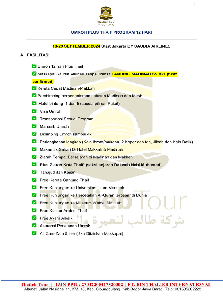 Itinerary Umrah Turkey Sept 2024 1 | PDF