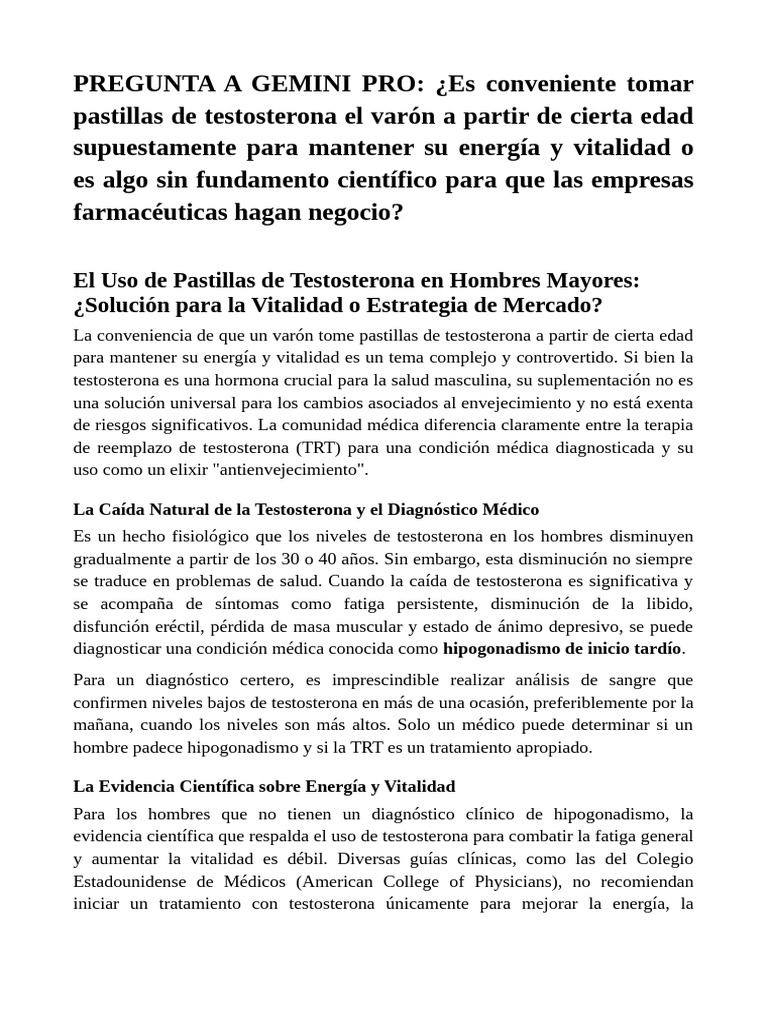 Sobre El Uso de Pastillas de Testosterona Por Parte de Los varones ...