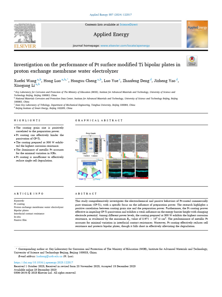 Performance of Pt-Coated Ti Bipolar Plates | PDF | Corrosion ...