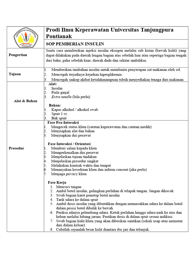Sop Pemberian Insulin | PDF