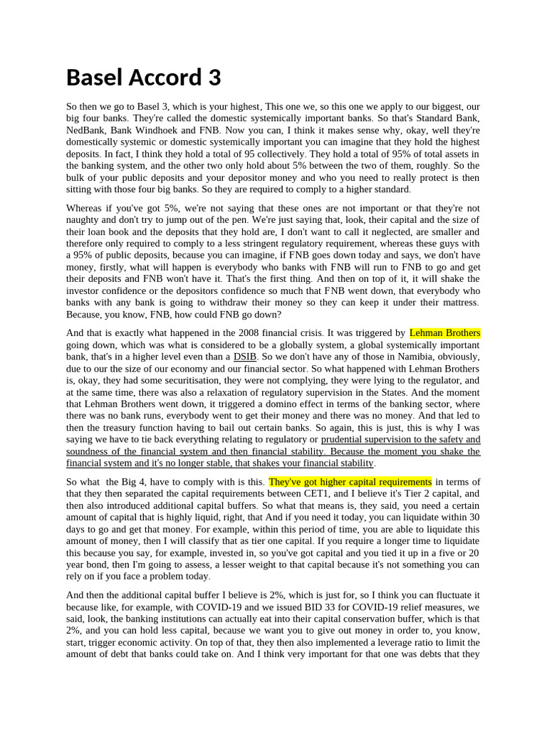 Basel Accords Transcript | PDF | Banks | Capital Requirement