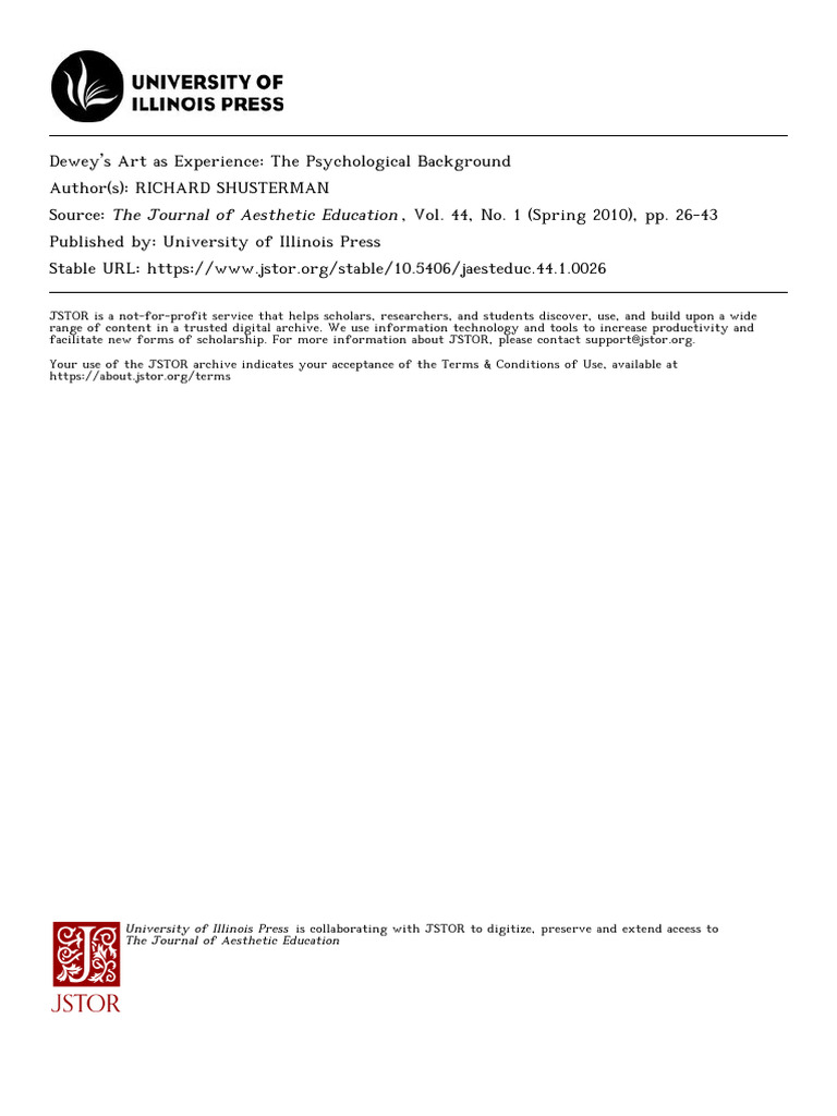 Dewey's Art As Experience - The Psychological Background Author(s ...