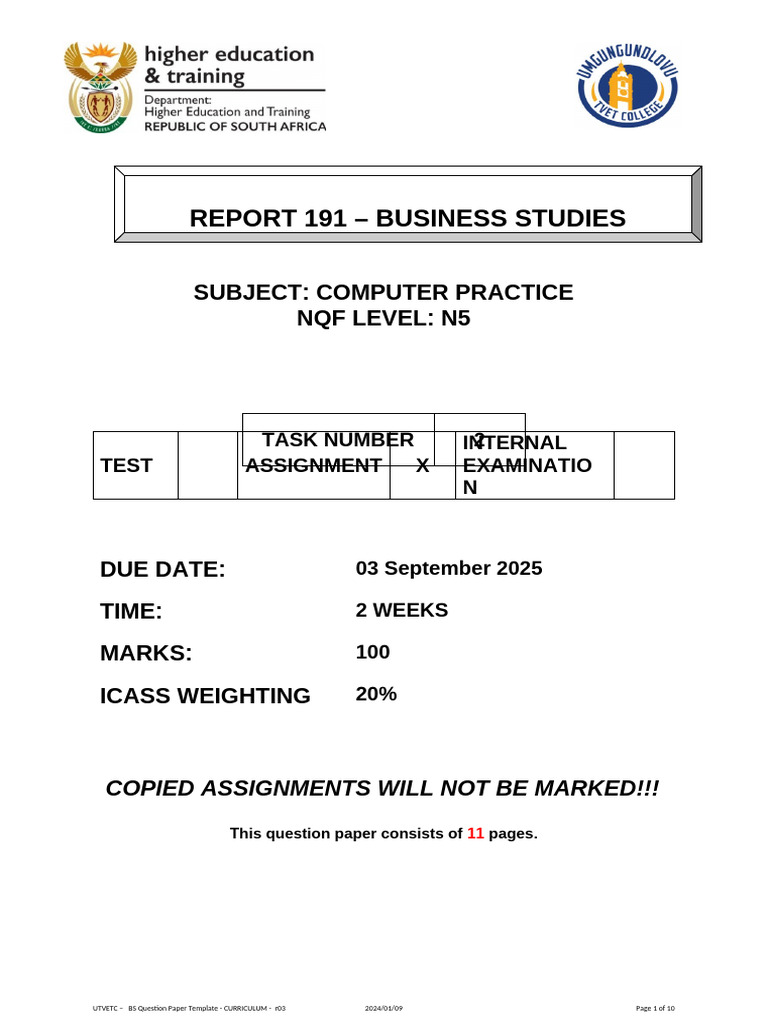 Question Paper Assignment 2025 | PDF | Laptop | Usb Flash Drive