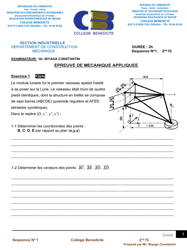 DEVOIR N°1 F2-F3 Méca Appl. 2022-2023 Bis | PDF