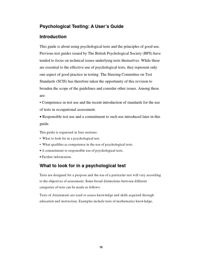 British Psychological Society: Psychological Testing: A User's Guide | PDF