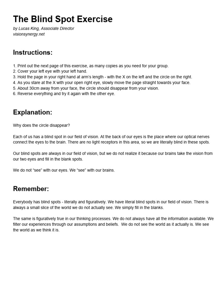 Blind Spot Exercise Instructions | PDF