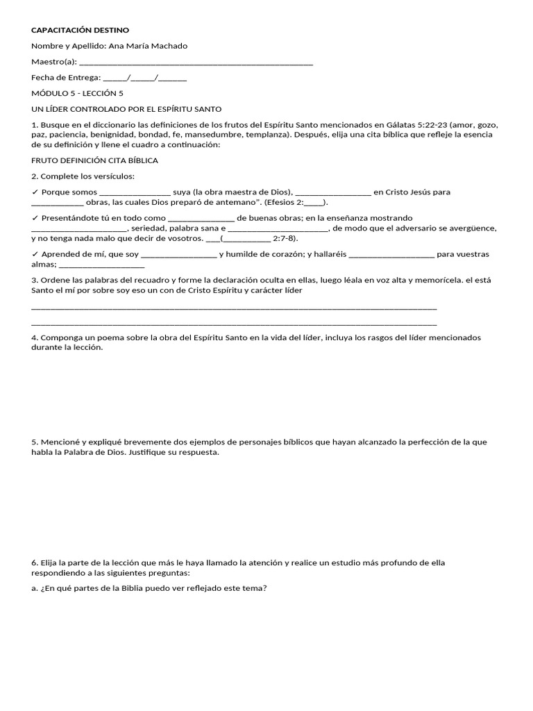 MÓDULO 5 - LECCIÓN 5 Capacitacion Destino | PDF | Fruto Del Espiritu ...