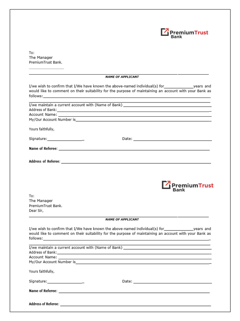 Bank Reference Form Template | PDF
