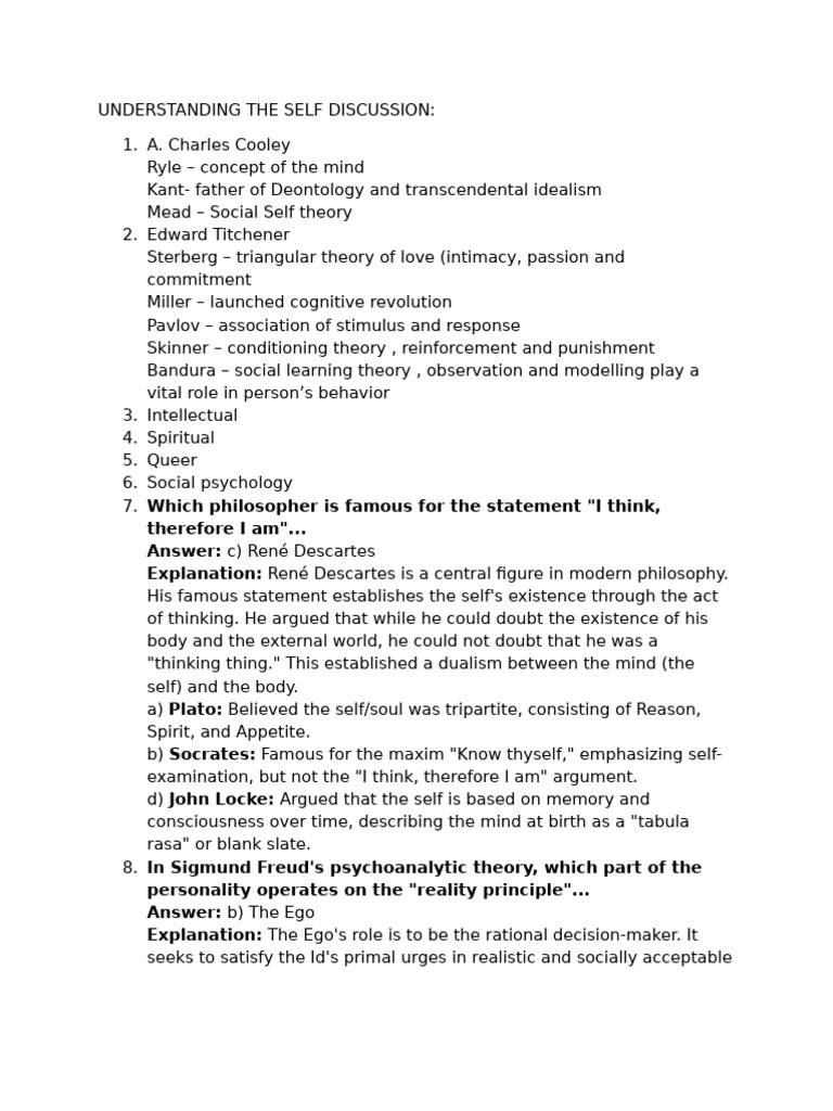 Understanding The Self Discussion | PDF | Self Esteem | Philosophy Of Self
