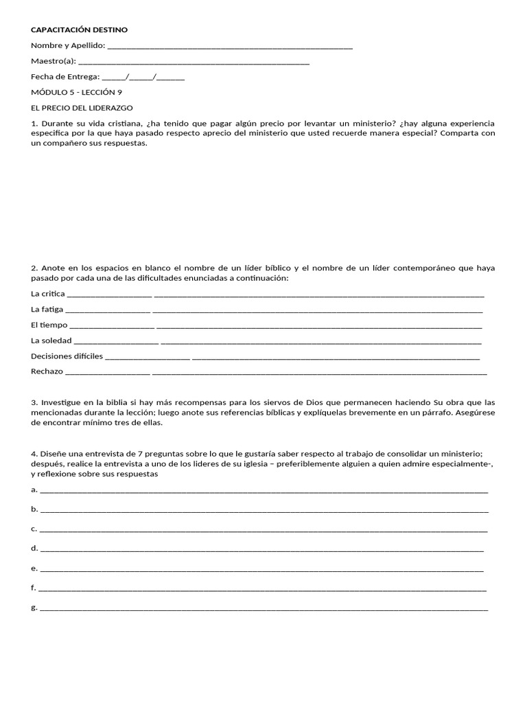 Capacitacion Destino MÓDULO 5 - LECCIÓN 9 | PDF