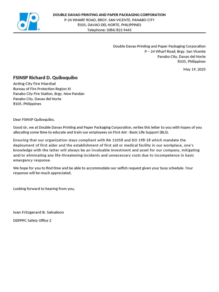 BFP BLS Request Letter | PDF