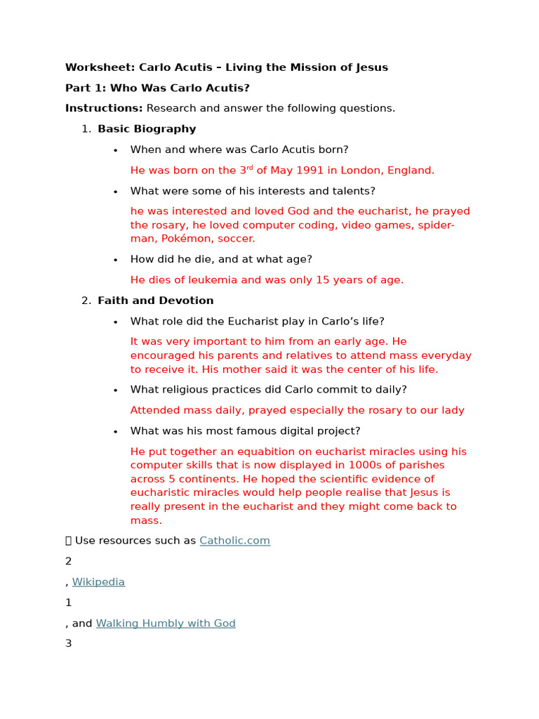 Carlo Acutis Research Task | PDF | Jesus | Prayer