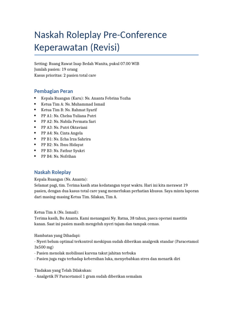 Naskah Roleplay Preconference Revisi Final SWOT SOAP | PDF