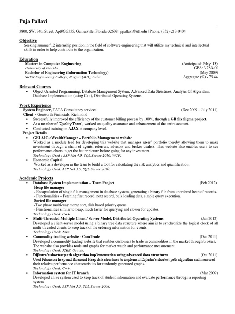 Puja Pallavi Resume Old | PDF | Microsoft Sql Server | Websites