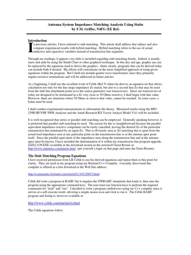 Stub Matching | PDF | Antenna (Radio) | Transmission Line