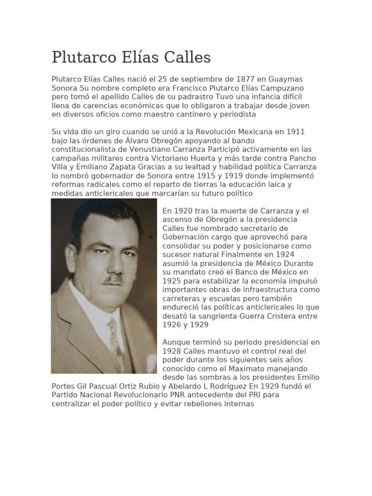 Biografía de Plutarco Elías Calles | PDF | México | Politica de mexico