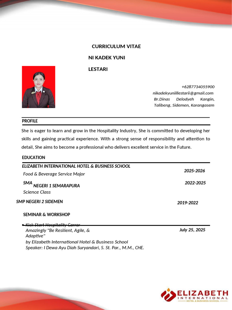 CV NI Kadek Yuni Lestari | PDF
