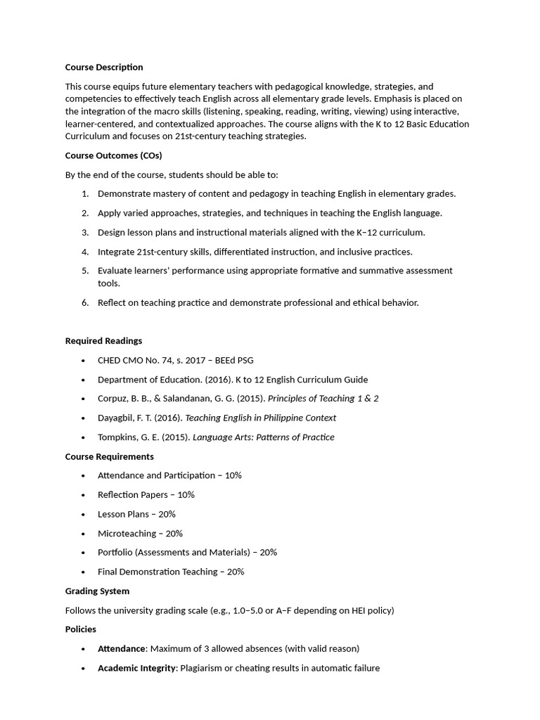 Teaching English in Elementary Grades | PDF | Differentiated ...
