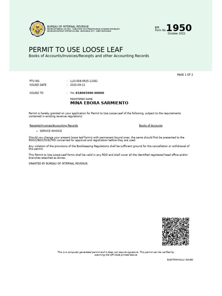 Permit To Use Loose Leaf-S25058PU441159 | PDF | Government