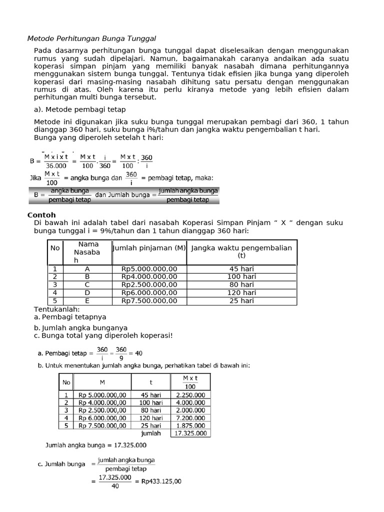 Metode Perhitungan Bunga Tunggal | PDF