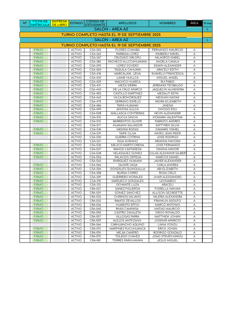 SAA AREA A2!15!09 - 2025 - Hojas de Cálculo de Google | PDF