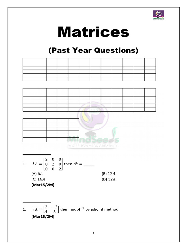 Past Year Matrix Exam Questions | PDF | Matrix (Mathematics ...