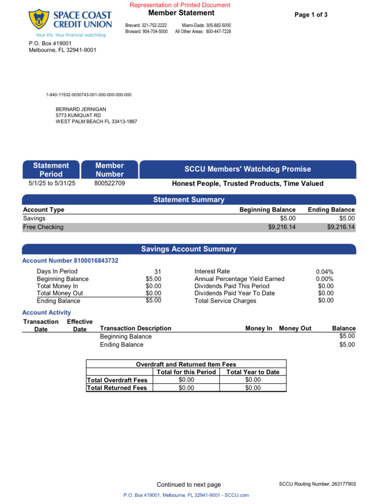 SCCU Member Statement Summary | PDF | Overdraft | Fee