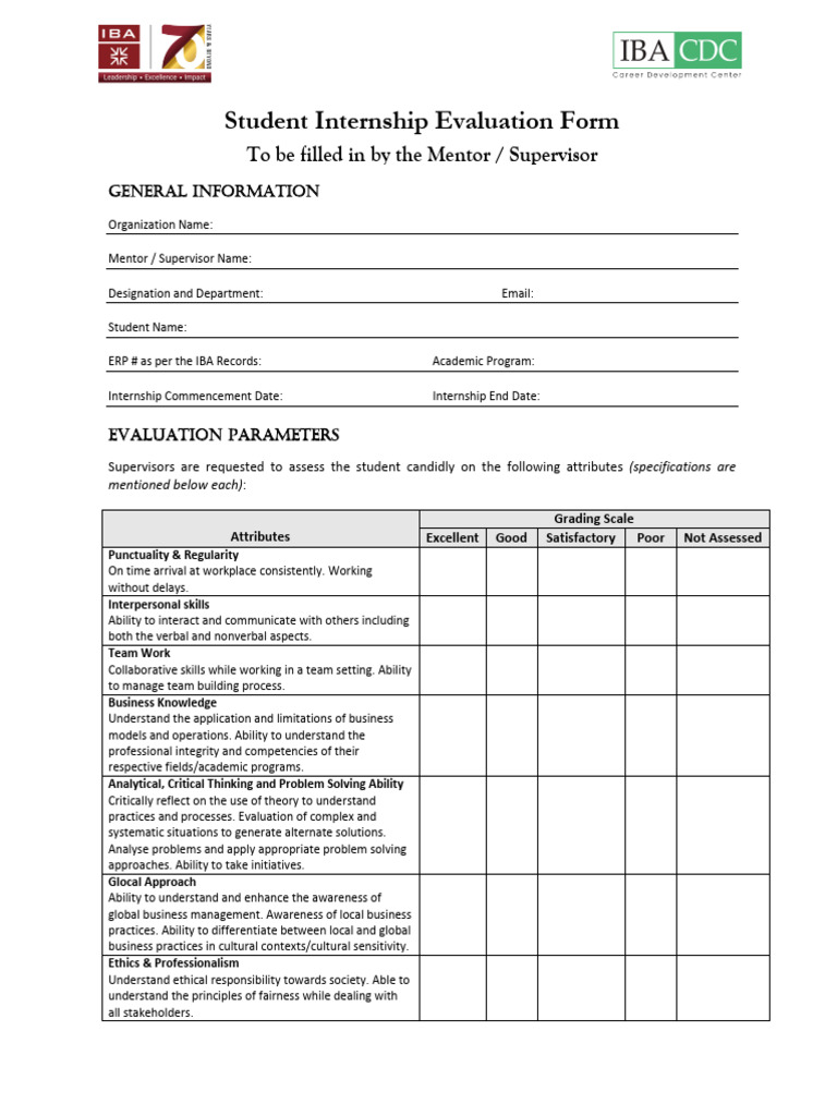 Internship Evaluation Form | PDF