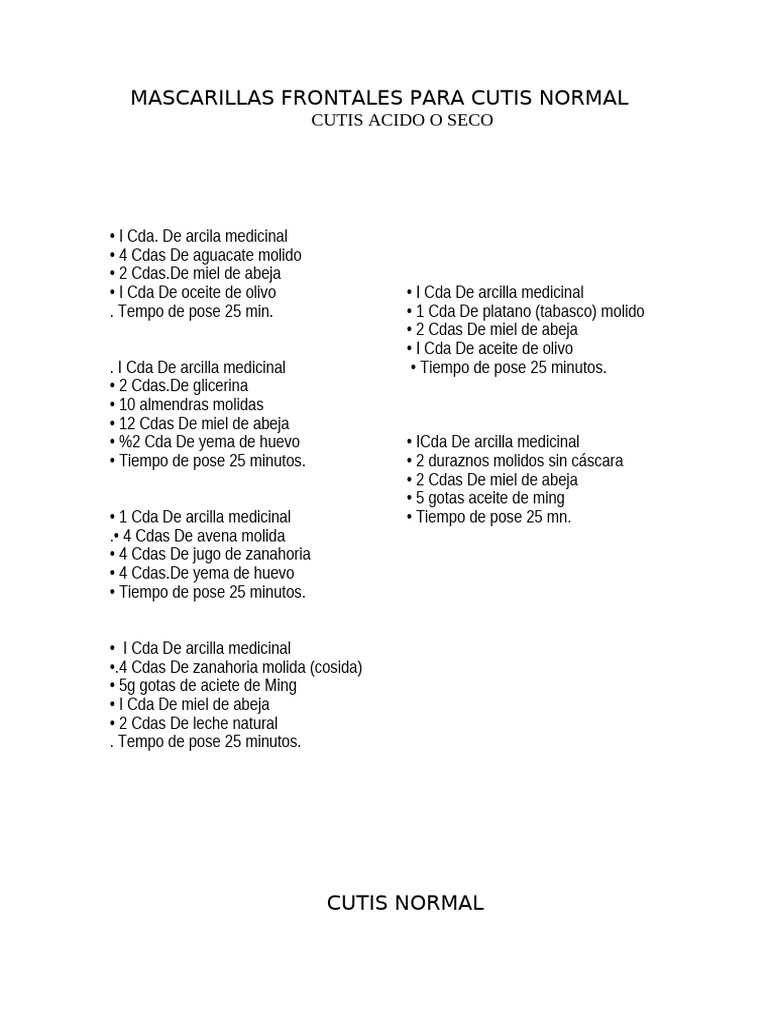 Mascarillas y cuidados para cutis normal | PDF | Vitamina C | Ph