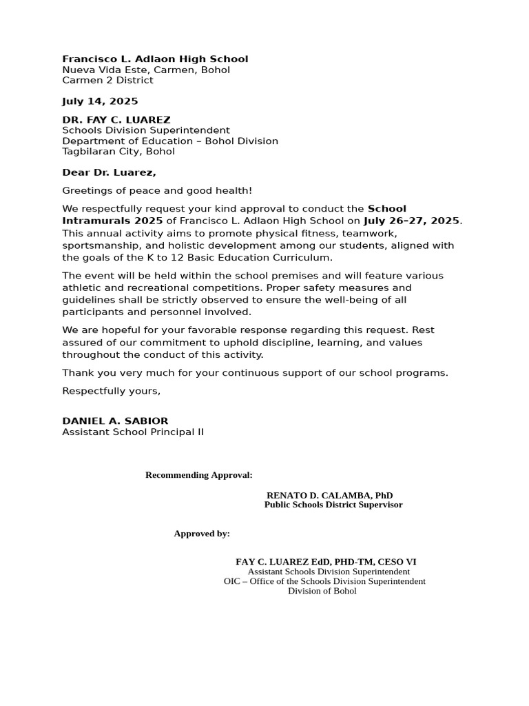 Intramurals Letter Request 2025 | PDF