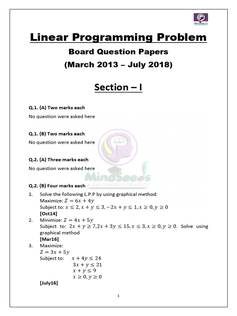 LPP PYQs (Updated July 2025) | PDF | Mathematical Optimization ...