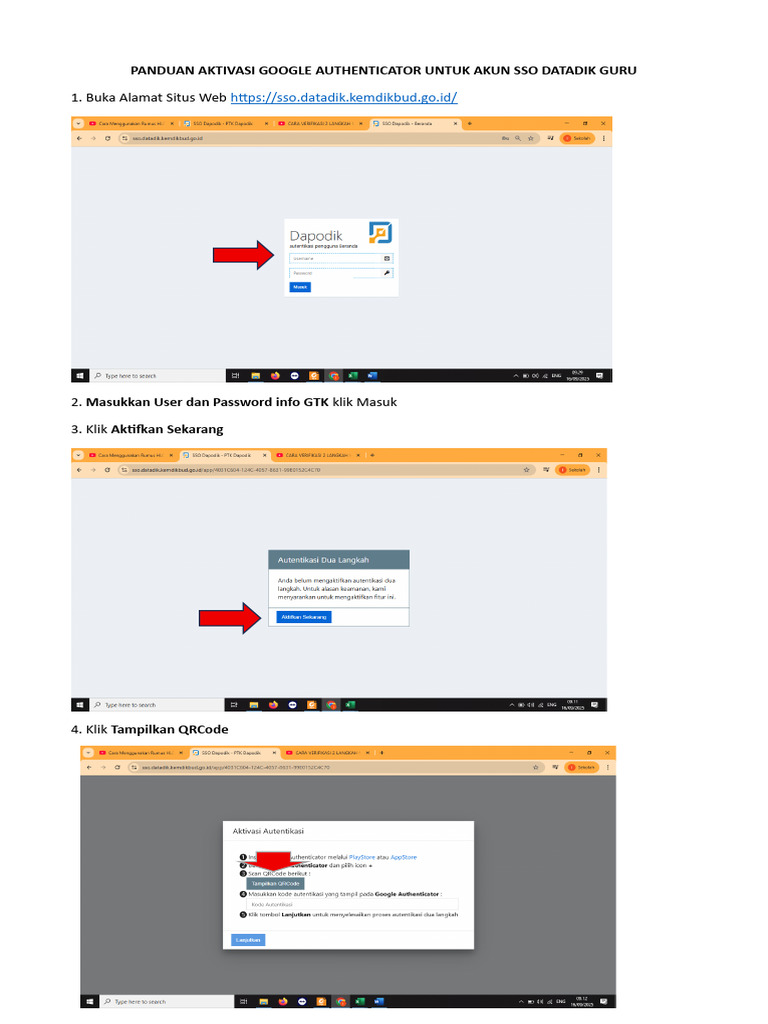 Panduan Aktivasi Google Authenticator Untuk Akun Sso Datadik Guru | PDF