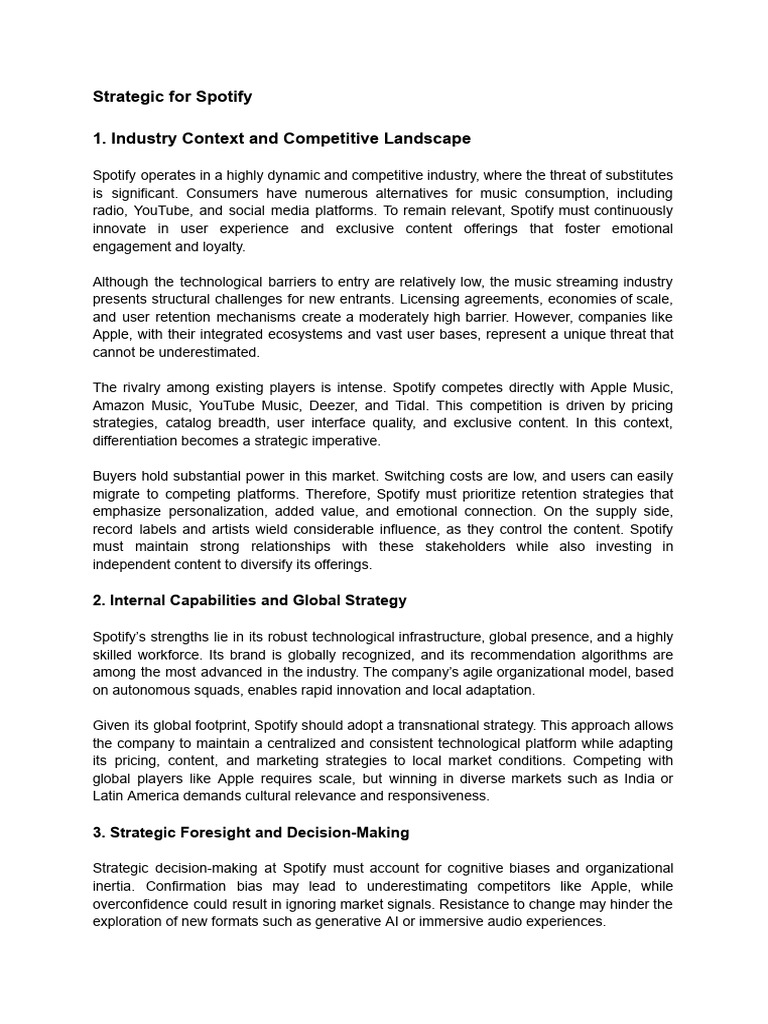 Strategic Analysis For Spotify | PDF | Spotify | Innovation