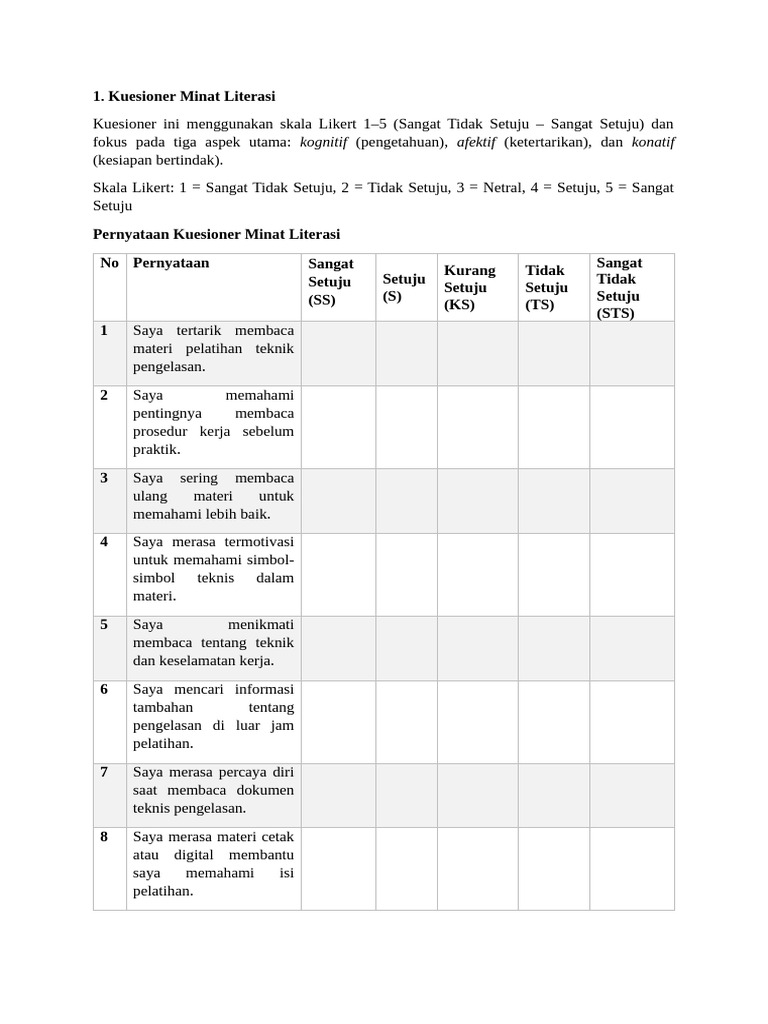 Kuesioner Minat Literasi | PDF