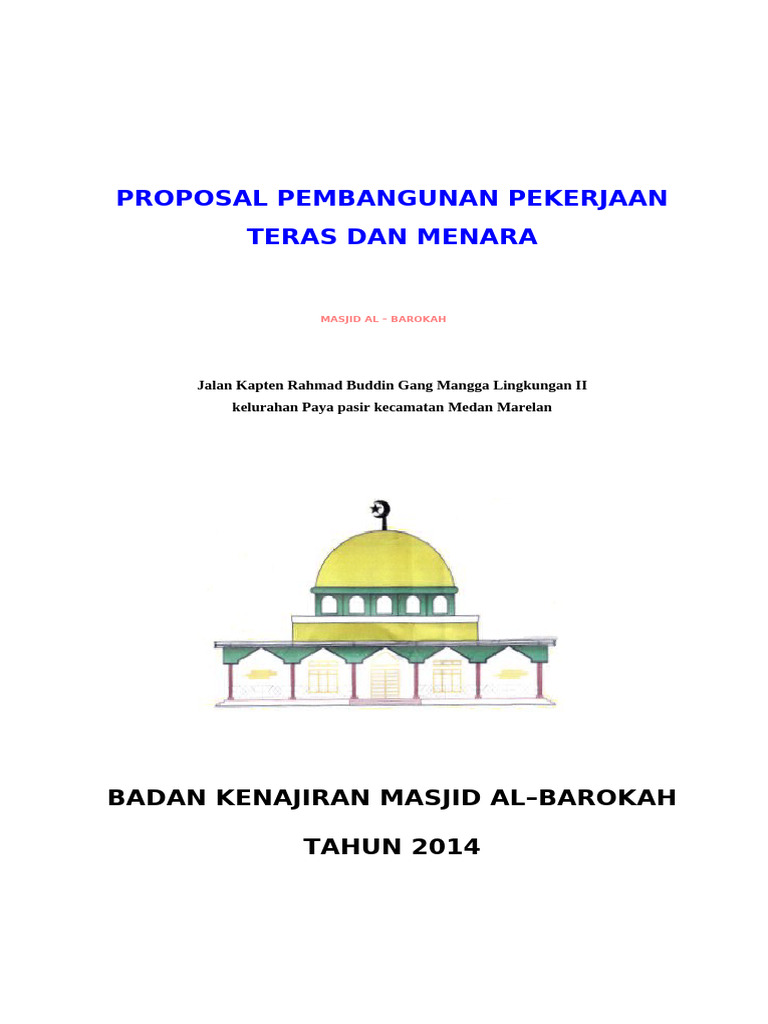 Proposal Pembangunan Teras dan Menara Masjid Al-Barokah | PDF
