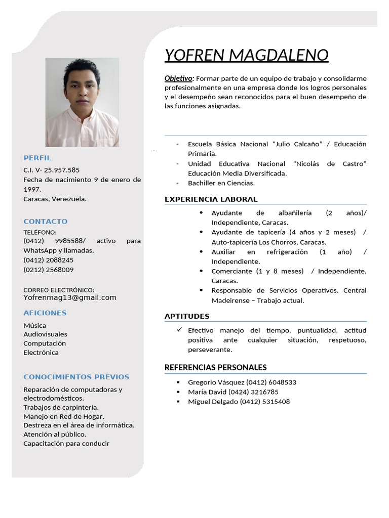 Curriculum de Yofren Magdaleno GG 1111 | PDF | Informática