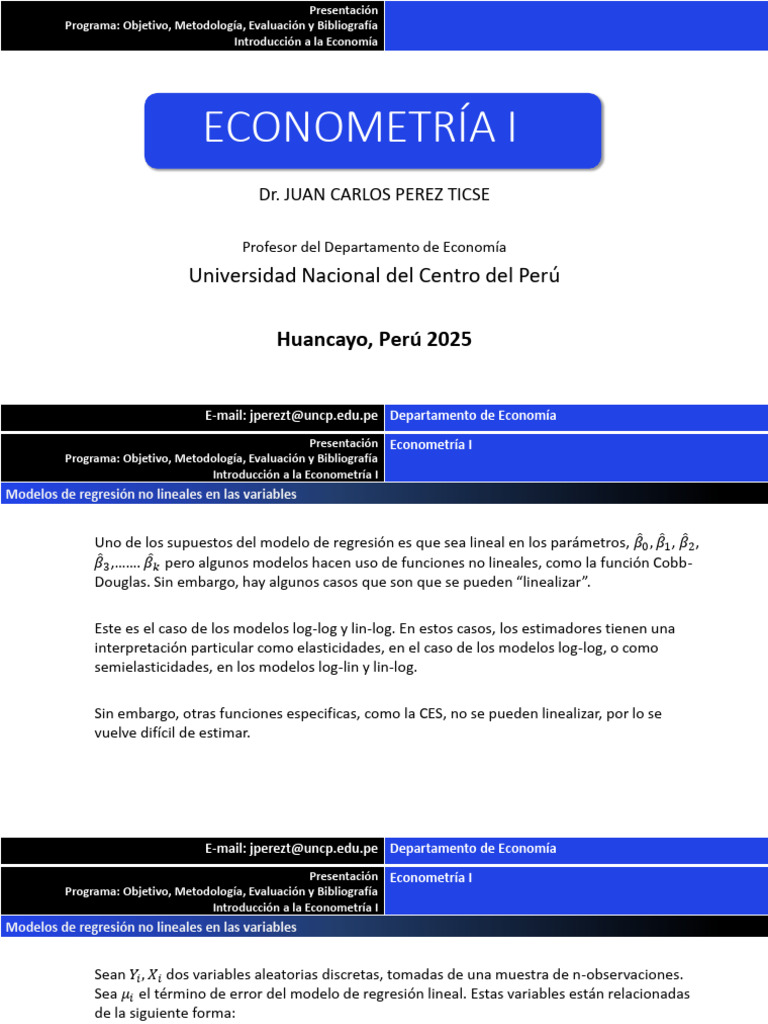 Econometría I: Universidad Nacional Del Centro Del Perú | PDF | Análisis de regresión | Econometría
