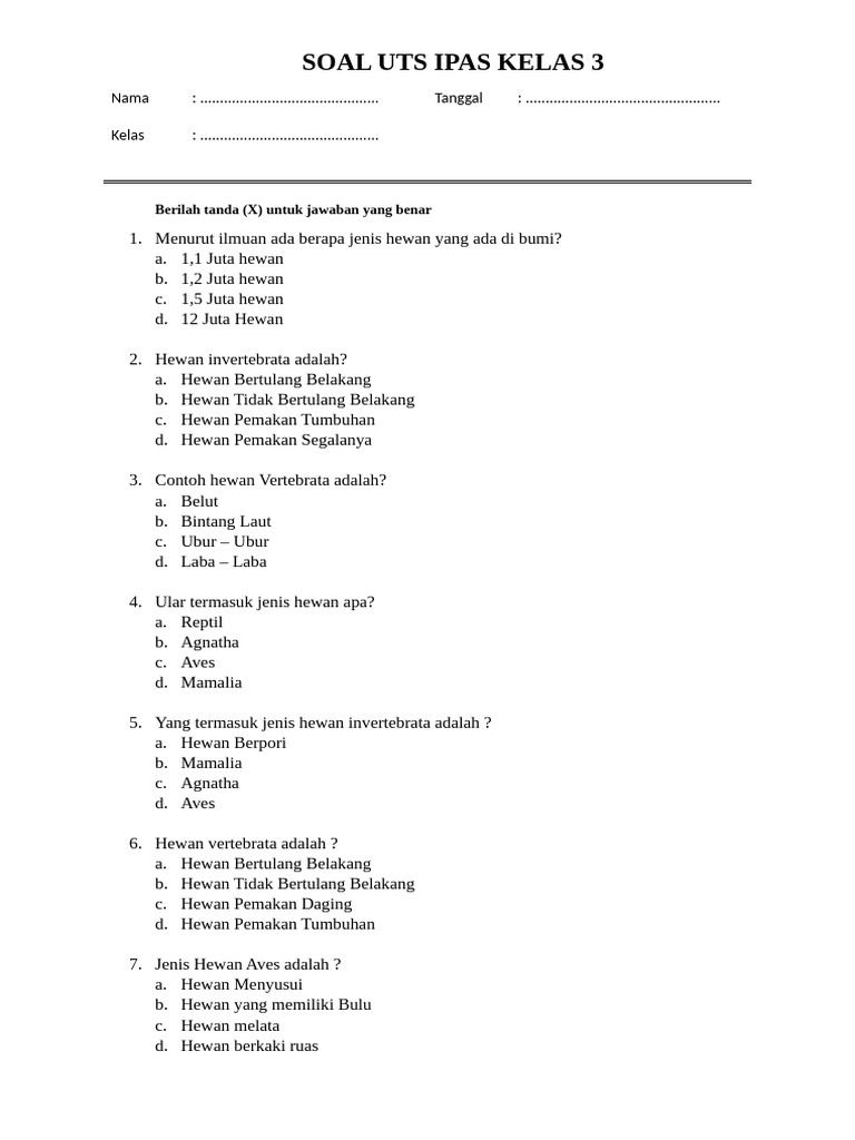 Soal Uts Ipas Kelas III | PDF