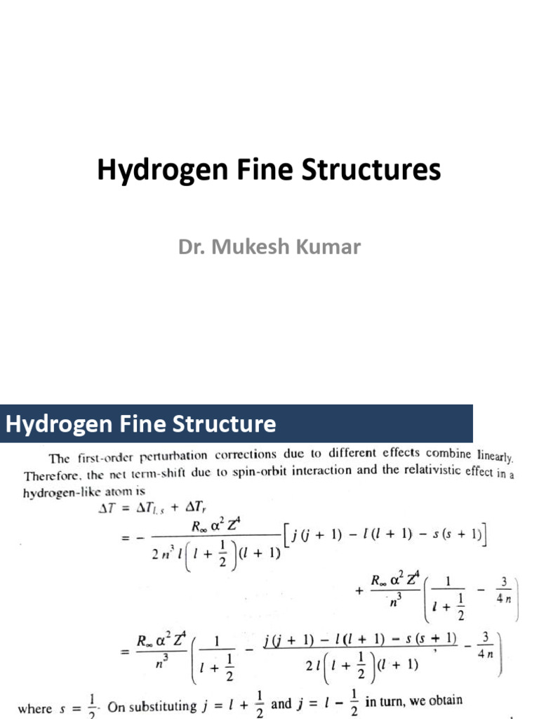 Hydrogen Fine Structures and Lamb Shift | PDF