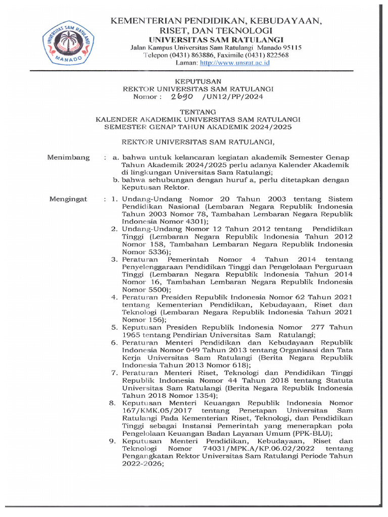 SK Kalender Akademik Genap 2024-2025 | PDF