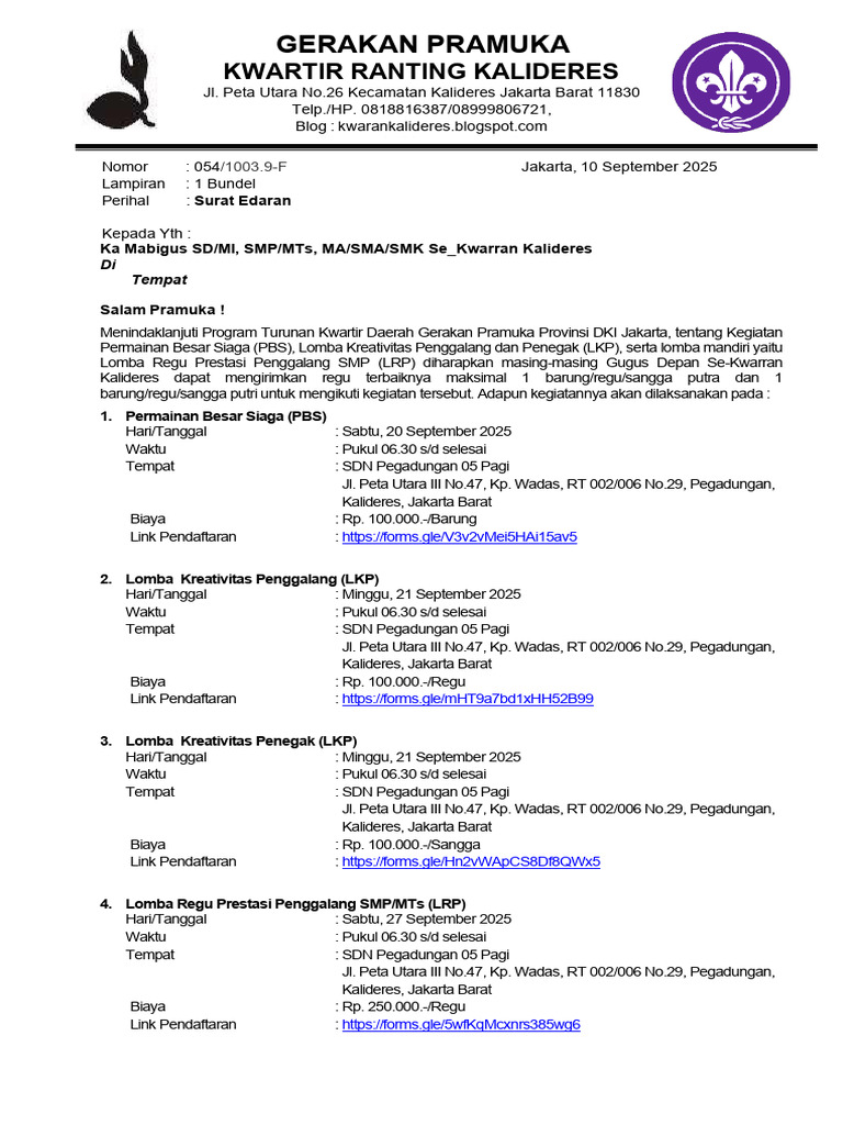 Surat Edaran PBS, LRP Dan LKP 2025 Fiks | PDF