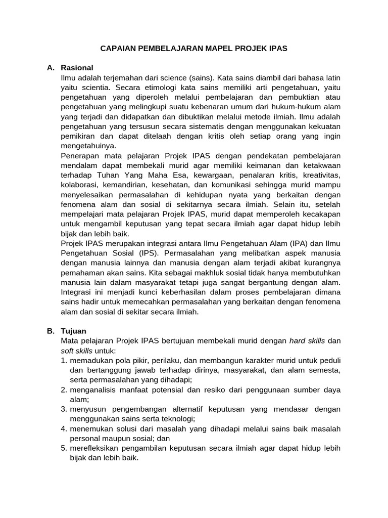 Capaian Pembelajaran Projek IPAS | PDF