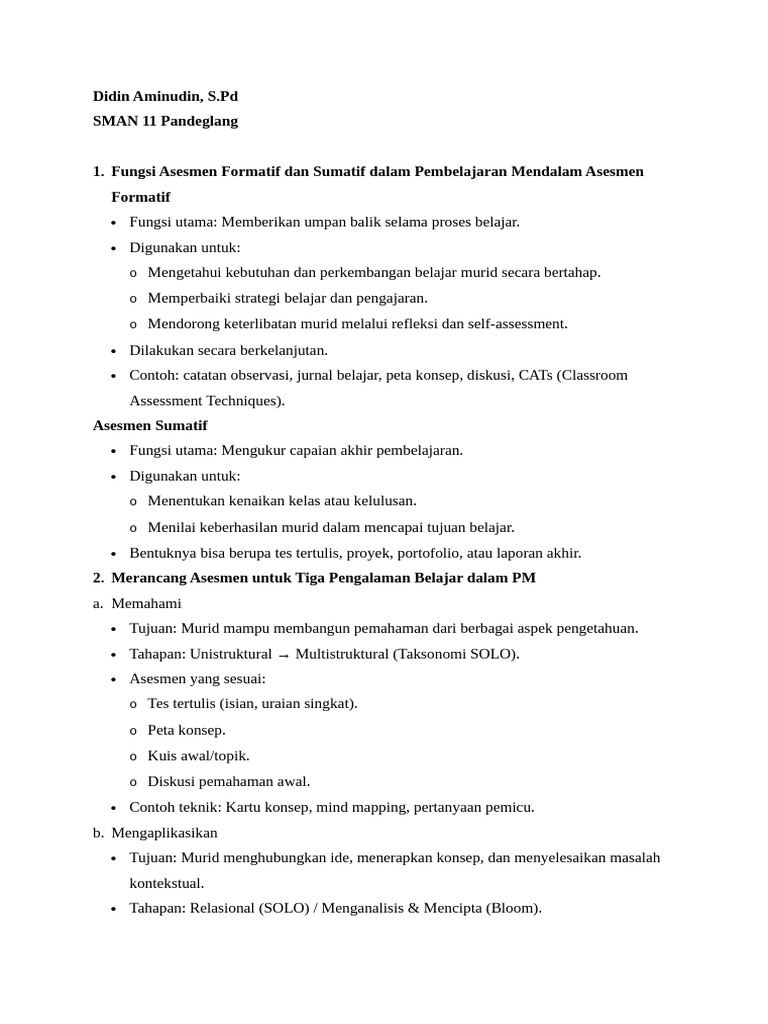 Asesmen Formatif dan Sumatif dalam Pembelajaran | PDF