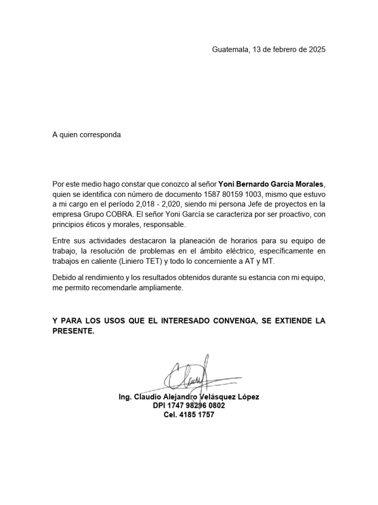 Carta Yoni Garcia | PDF