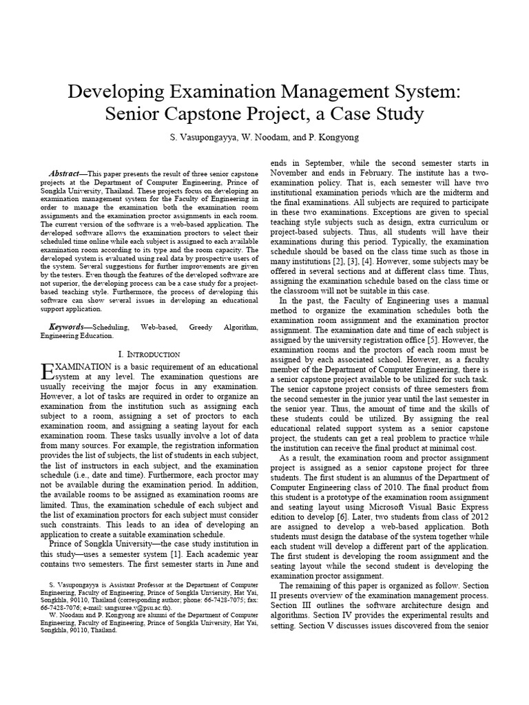 Developing Examination Management System Senior Capstone Project A Case Study | PDF | Databases ...