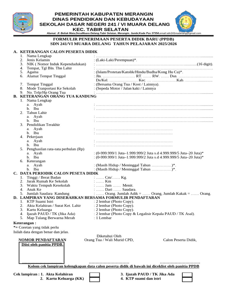 Formulir PPDB SDN 241 Muara Delang 2025/2026 | PDF
