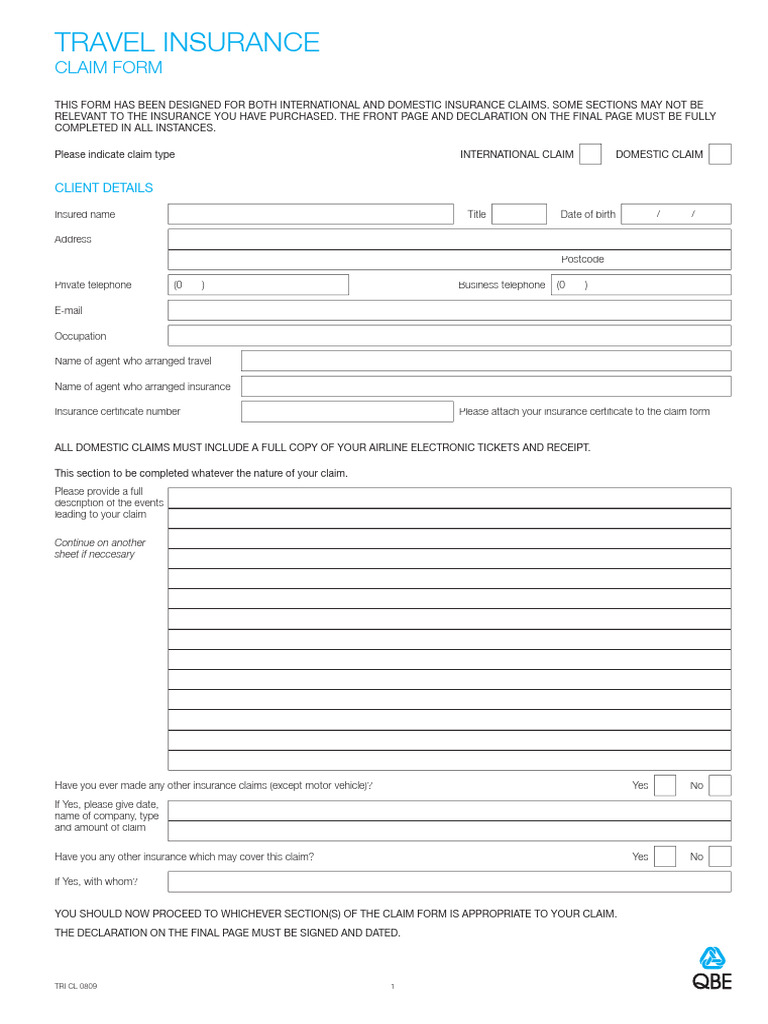 Travel Insurance Claim Form | PDF | Expense | Insurance