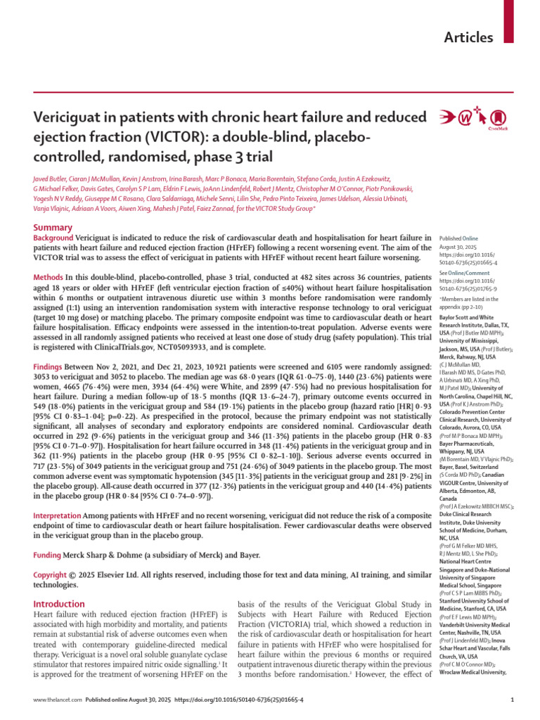 Vericiguat Efficacy in HFrEF Patients | PDF | Medicine | Clinical Medicine